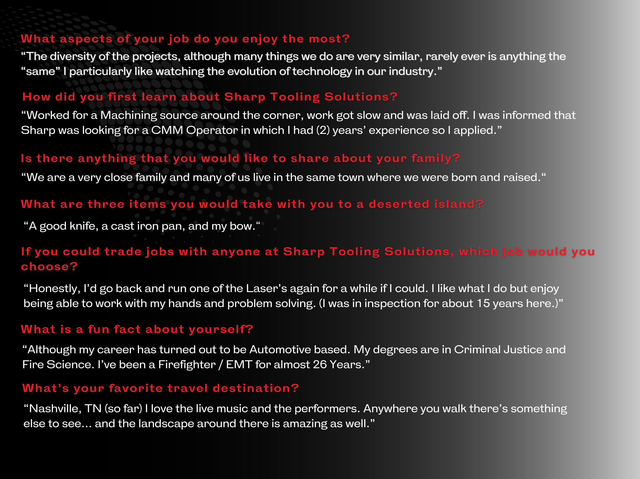 EMPLOYEE SPOTLIGHT - Nick Walkowski - Sharp Tooling Solutions