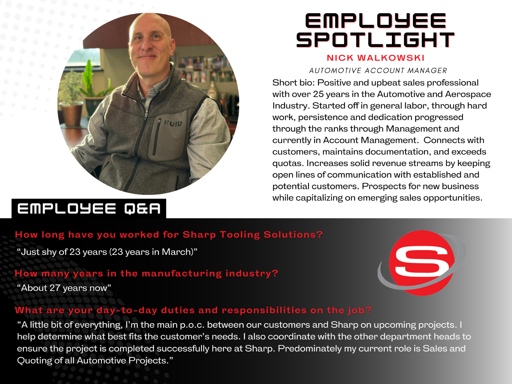 EMPLOYEE SPOTLIGHT - Nick Walkowski - Sharp Tooling Solutions